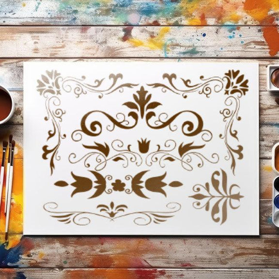 Kraken's Embrace: Multiple Borders Reusable Stencil for Canvas and wall ...